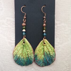 Earth Art hand crafted artisan | Jewelry | Textured Green Blue Leaf ...